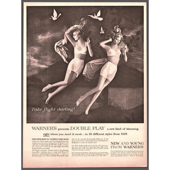 Warner's | Art | 959 Warners Double Play Bra Girdle Vintage Print Ad Blonde Model Dove Wall Art ...
